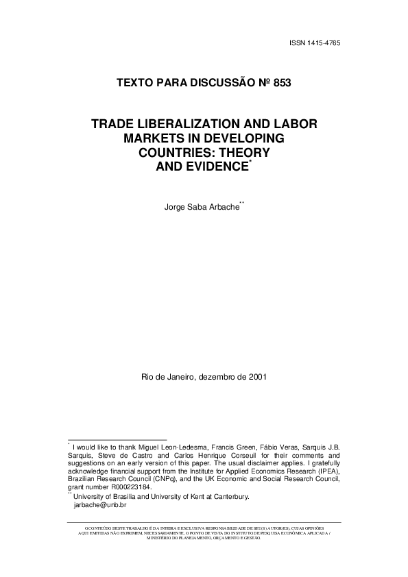 (PDF) Trade liberalization and labor markets in developing countries ...