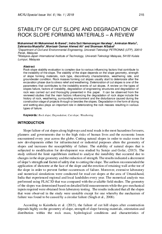 (PDF) STABILITY OF CUT SLOPE AND DEGRADATION OF ROCK SLOPE FORMING ...
