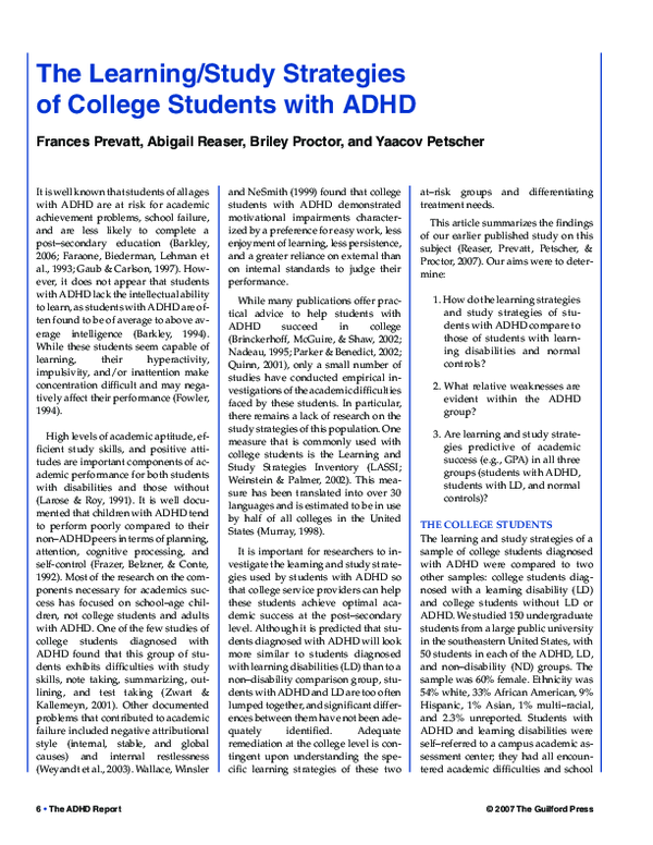 (PDF) The learning and study strategies of college students with ADHD