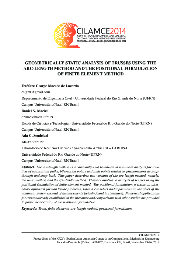 (PDF) Geometrically Static Analysis of Trusses Using the Arc-Length Method and the Positional ...