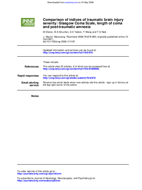 (PDF) Comparison of indices of traumatic brain injury severity: Glasgow ...