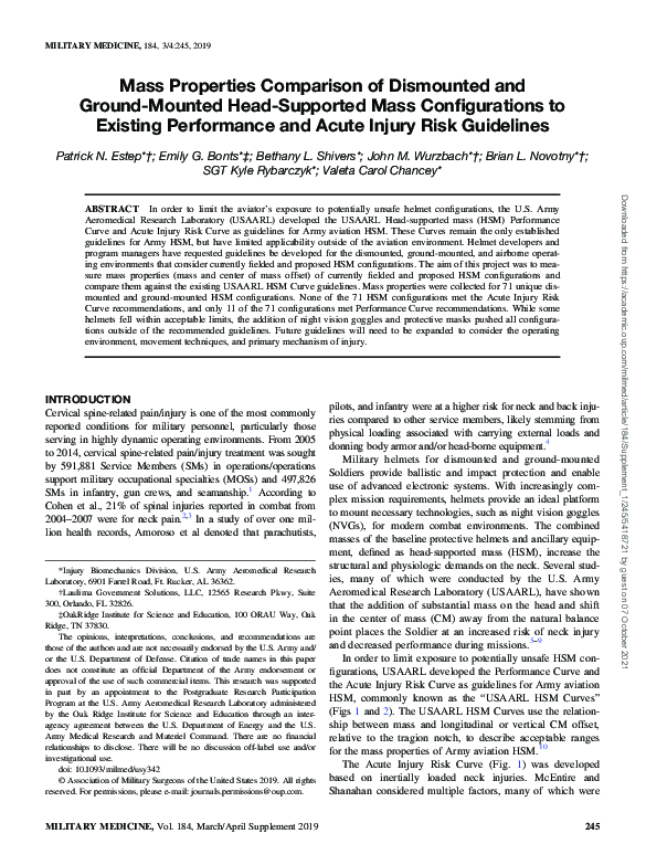 (PDF) Mass Properties Comparison of Dismounted and Ground-Mounted Head ...