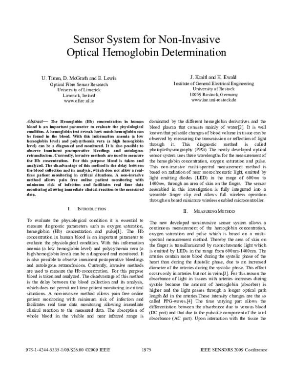 (PDF) Sensor system for non-invasive optical hemoglobin determination