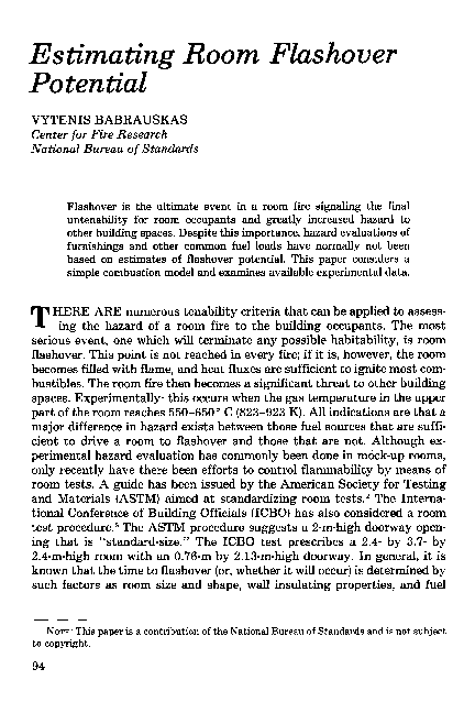 (PDF) Estimating room flashover potential