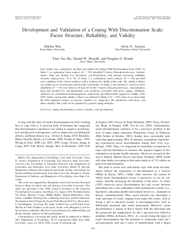 (PDF) Development and Validation of a Coping With Discrimination Scale