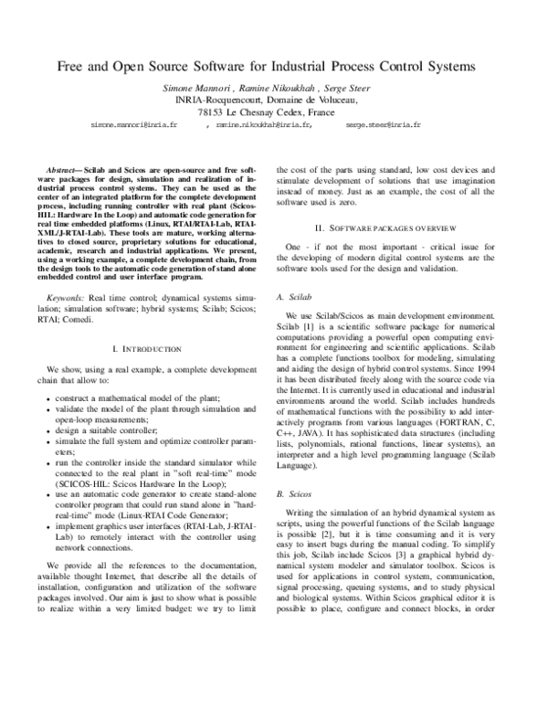 (PDF) Free and Open Source Software for Industrial Process Control Systems