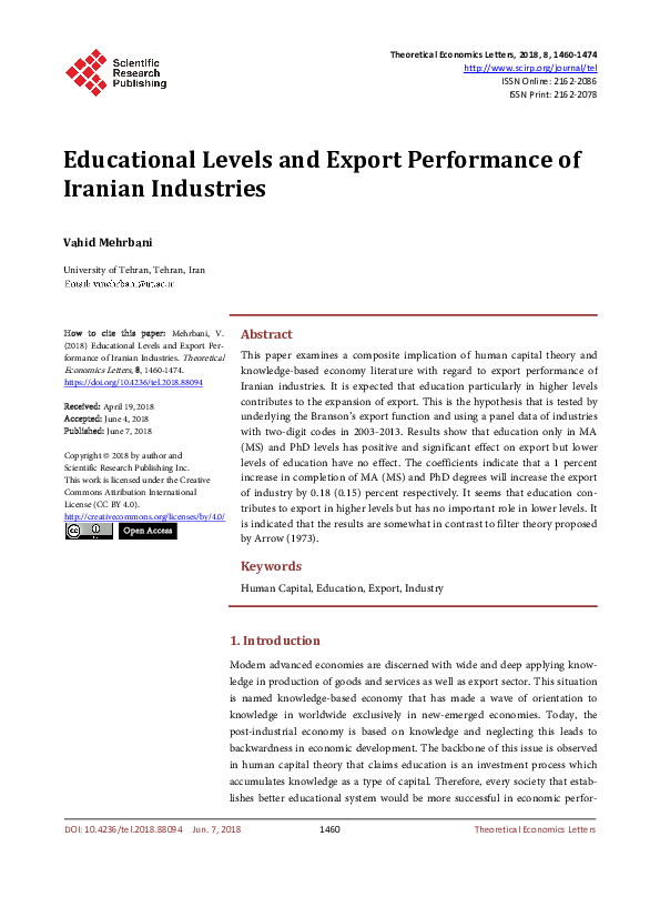 (PDF) Educational Levels and Export Performance of Iranian Industries