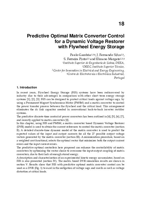 (PDF) Predictive Optimal Matrix Converter Control for a Dynamic Voltage Restorer with Flywheel ...