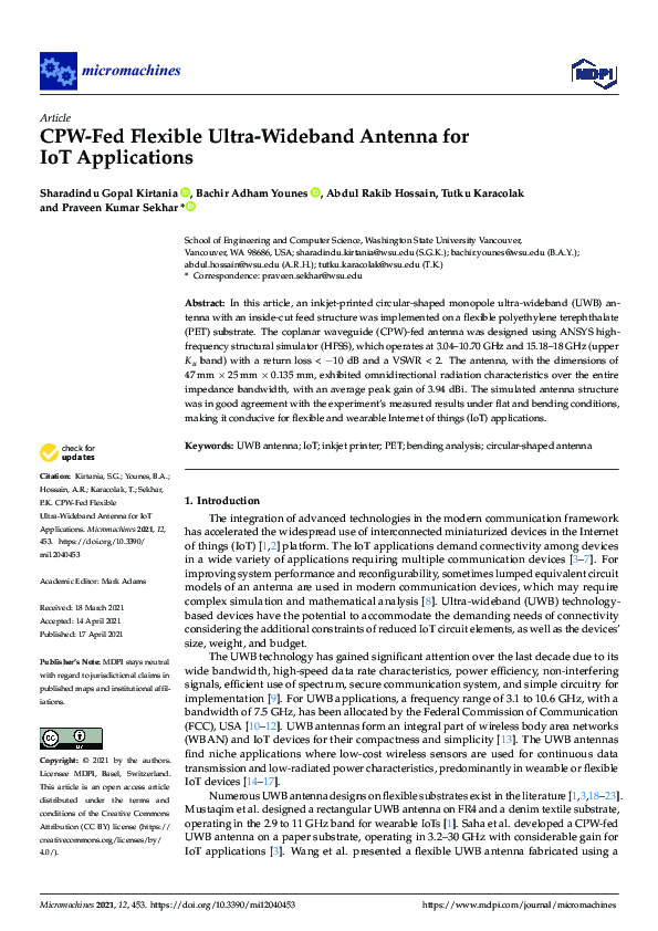 (PDF) CPW-Fed Flexible Ultra-Wideband Antenna for IoT Applications