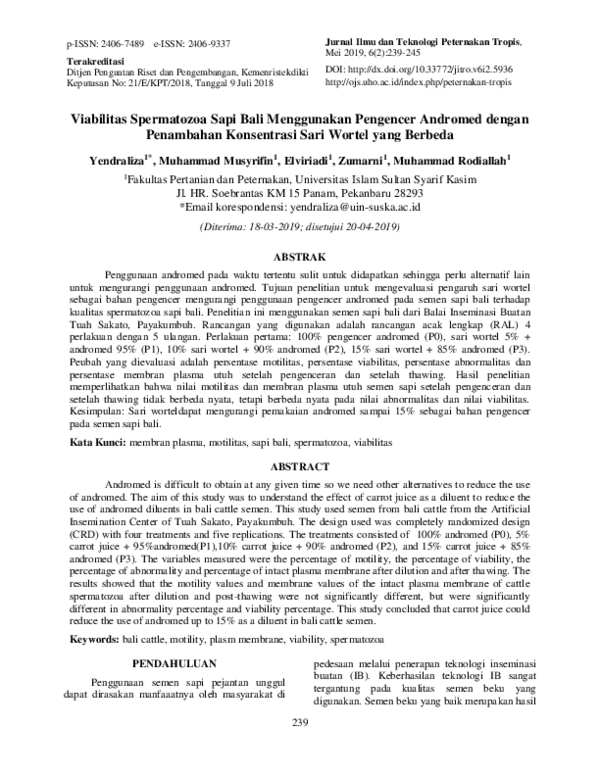 (PDF) Viabilitas Spermatozoa Sapi Bali Menggunakan Pengencer Andromed ...
