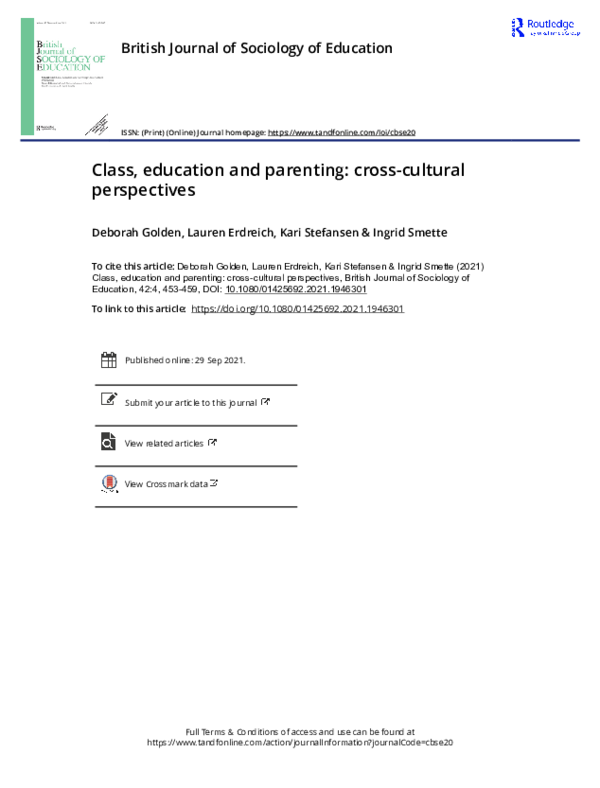 (PDF) Class, education and parenting: cross-cultural perspectives