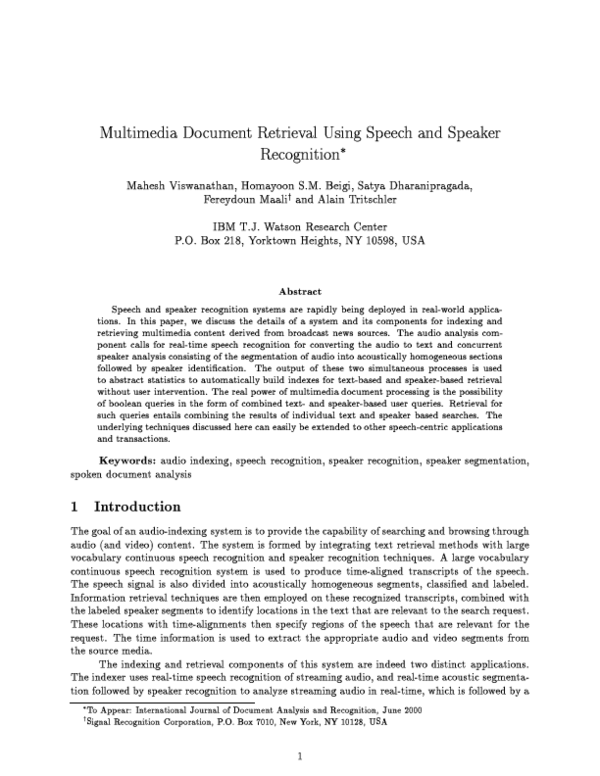 (PDF) Multimedia document retrieval using speech and speaker recognition