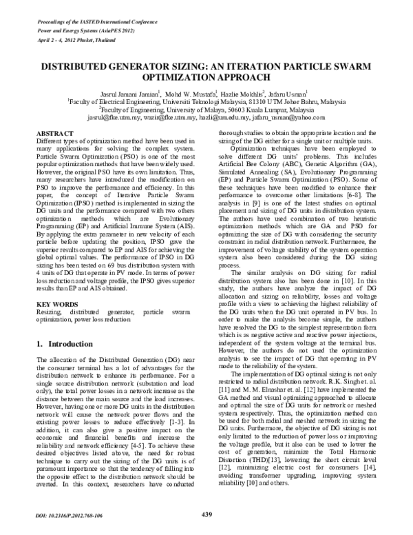 Pdf Distributed Generator Sizing An Iteration Particle Swarm Optimization Approach