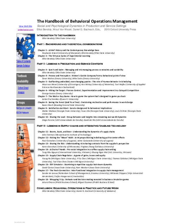 (PDF) Handbook of Behavioral Operations Management: Social and ...