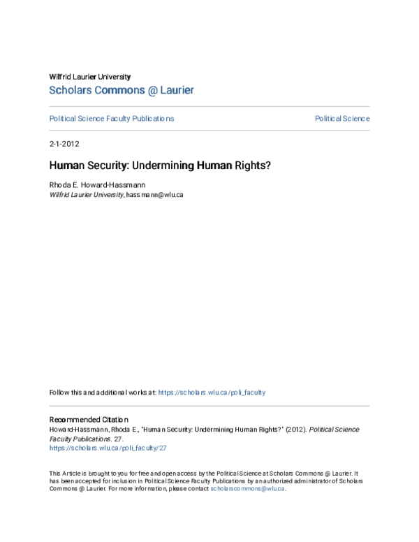 (PDF) Human Security: Undermining Human Rights?