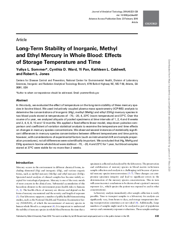 (PDF) Long-Term Stability of Inorganic, Methyl and Ethyl Mercury in ...