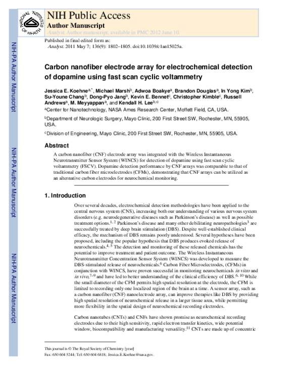 (PDF) Carbon nanofiber electrode array for electrochemical detection of ...