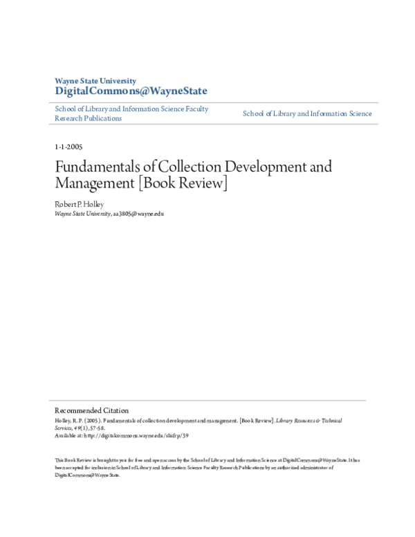 (PDF) Fundamentals of Collection Development and Management