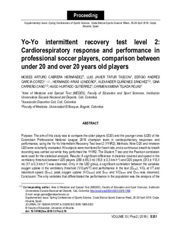(PDF) Yo-Yo intermittent recovery test level 2: Cardiorespiratory ...