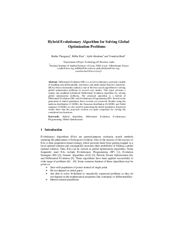 Pdf Hybrid Evolutionary Algorithm For Solving Global Optimization