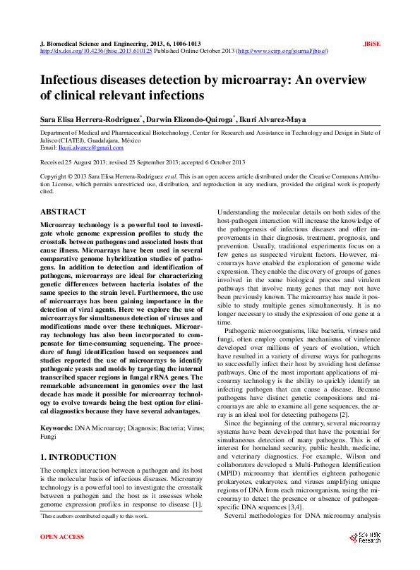 (PDF) Infectious diseases detection by microarray: An overview of ...