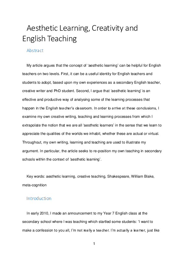 (PDF) Aesthetic Learning, Creative Writing and English Teaching