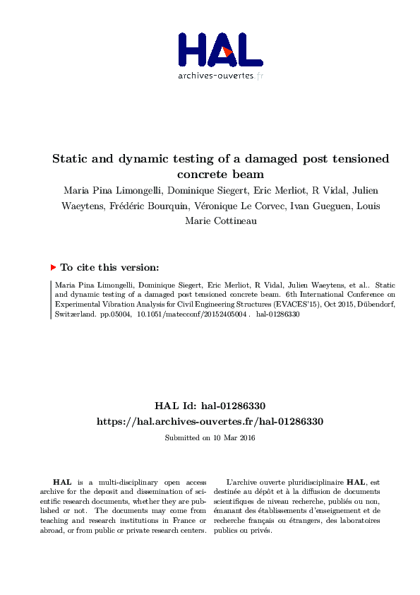 (PDF) Static and dynamic testing of a damaged post tensioned concrete beam