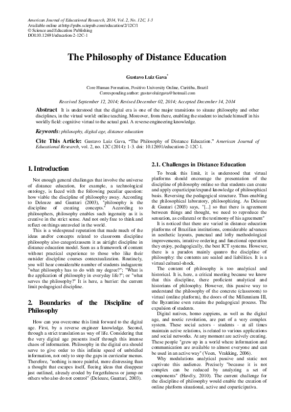 (PDF) The Philosophy of Distance Education