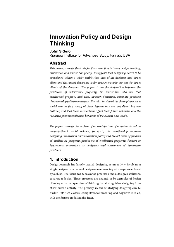 (PDF) Innovation Policy and Design Thinking