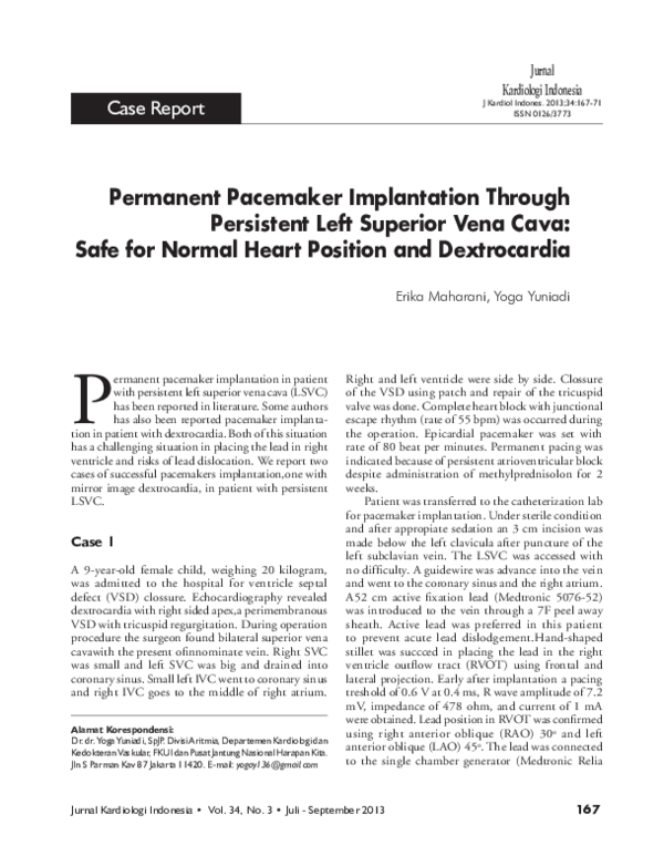 (PDF) Permanent Pacemaker Implantation Through Persistent Left Superior ...