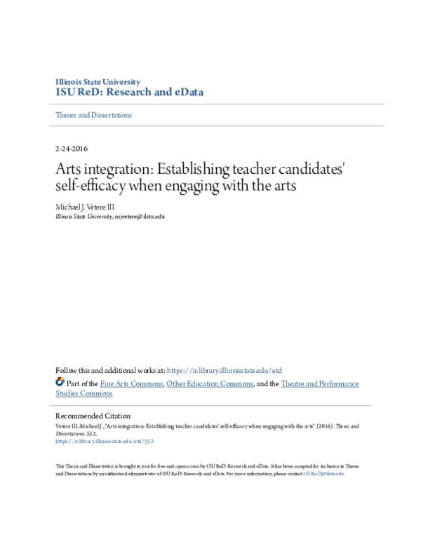 (PDF) Arts integration: Establishing teacher candidates' self-efficacy ...