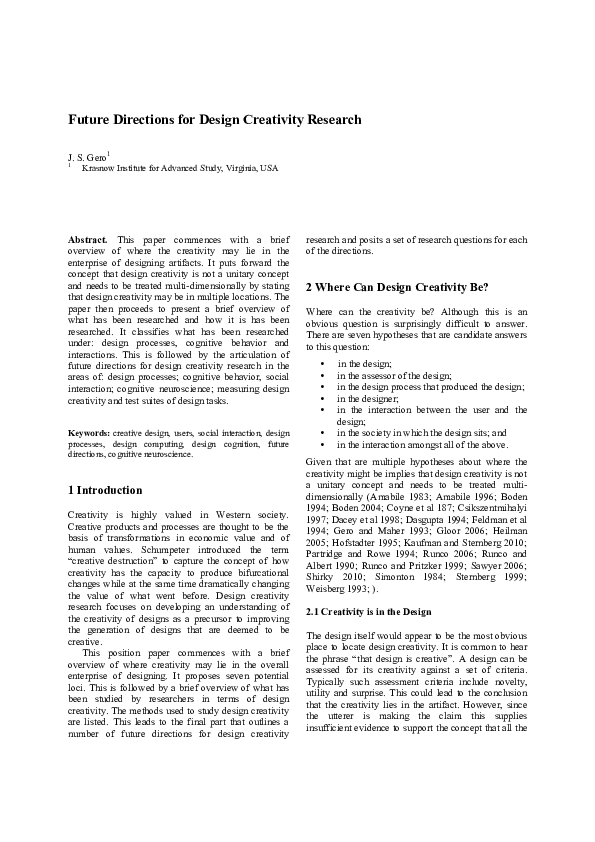 (PDF) Future Directions for Design Creativity Research