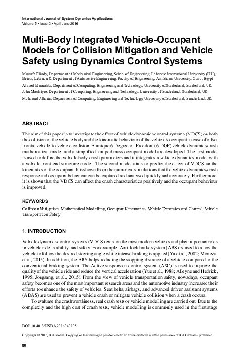 (PDF) Multi-Body Integrated Vehicle-Occupant Models for Collision Mitigation and Vehicle Safety ...
