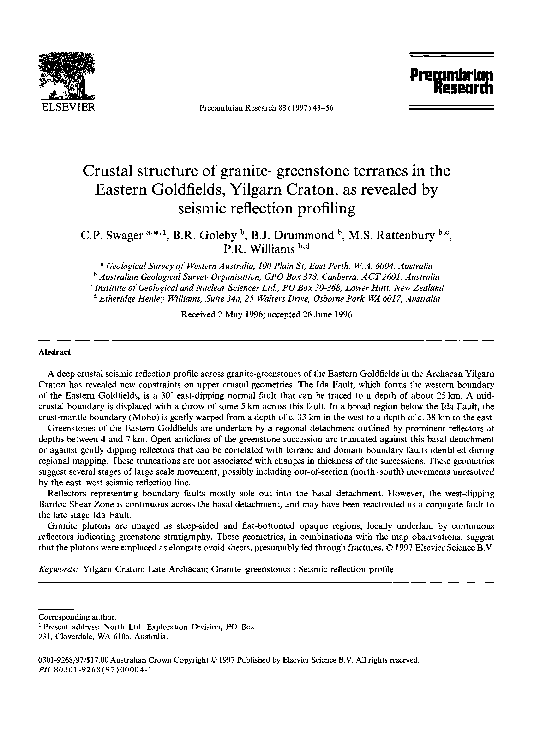 (PDF) Crustal structure of granite-greenstone terranes in the Eastern ...