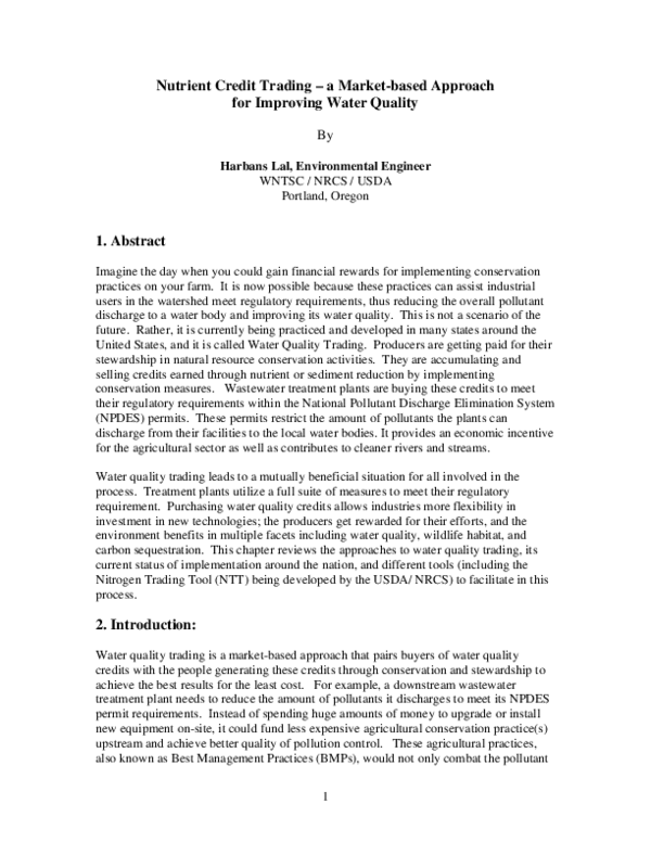 (PDF) Nutrient Credit Trading--a Market-based Approach for Improving ...