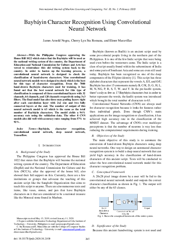 (PDF) Baybáyin Character Recognition Using Convolutional Neural Network