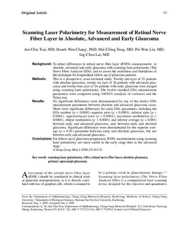 (PDF) Scanning laser polarimetry for measurement of retinal nerve fiber ...