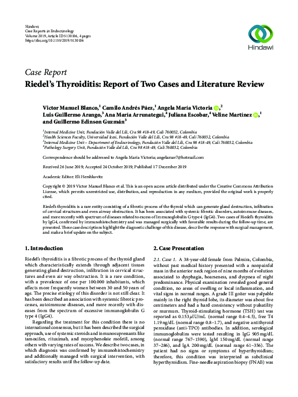 (PDF) Riedel’s Thyroiditis: Report of Two Cases and Literature Review