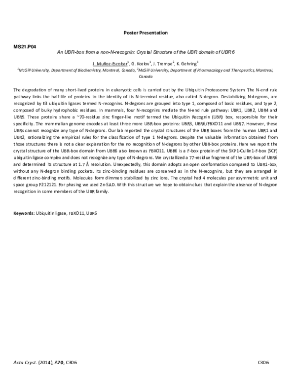 (PDF) An UBR-box from a non-N-recognin: Crystal Structure of the UBR ...