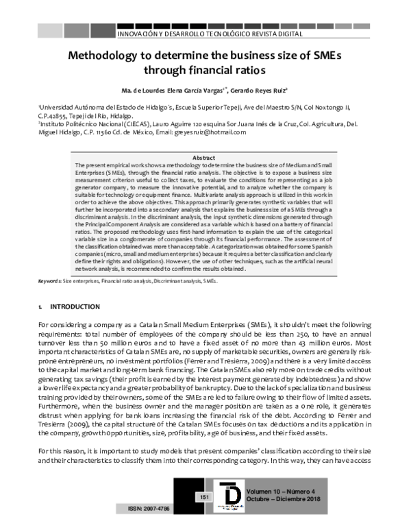 (PDF) Methodology to determine the business size of SMEs through ...