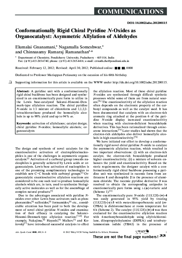 (PDF) Conformationally Rigid Chiral Pyridine N-Oxides as Organocatalyst ...