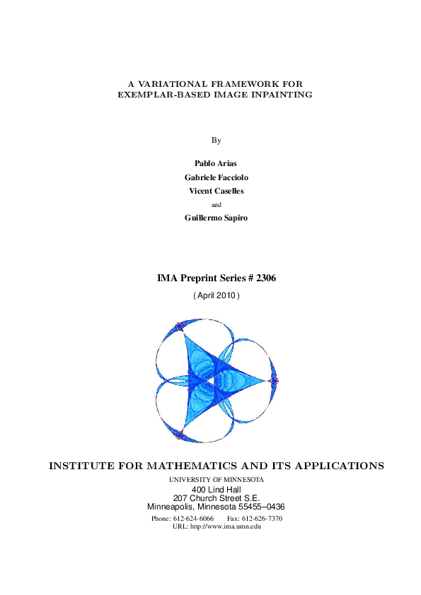 (PDF) A Variational Framework for Exemplar-Based Image Inpainting