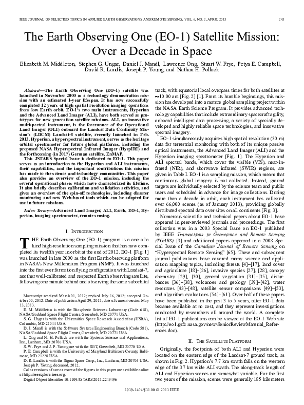 (PDF) The Earth Observing One (EO-1) Satellite Mission: Over a Decade ...