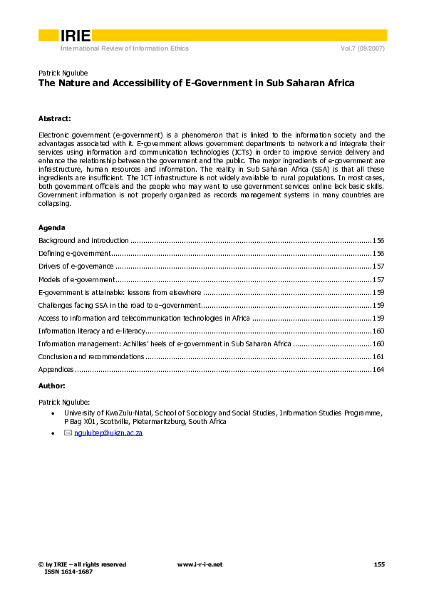 (PDF) The Nature and Accessibility of E-Government in Sub Saharan Africa