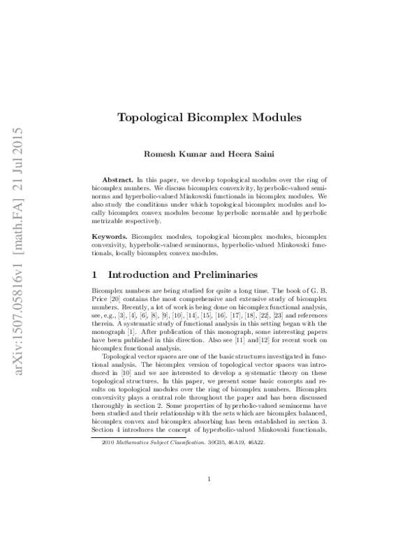 (PDF) Topological Bicomplex Modules