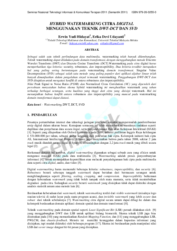 (PDF) Hybrid Watermarking Citra Digital Menggunakan Teknik DWT-DCT Dan SVD