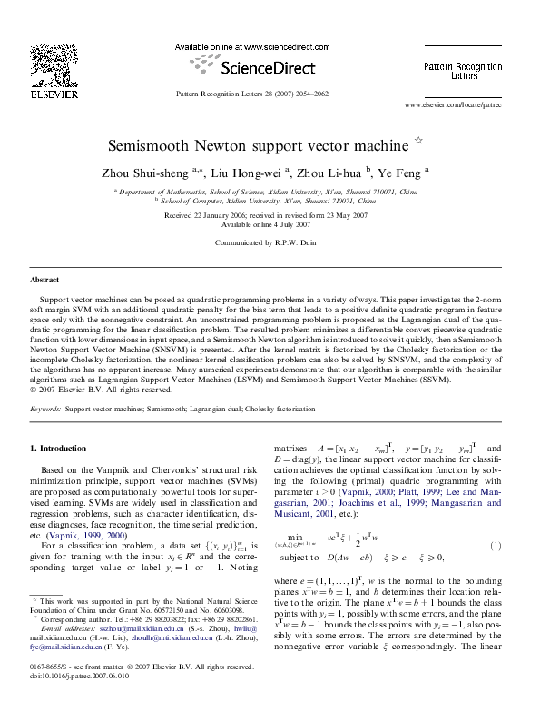 (PDF) Semismooth Newton support vector machine