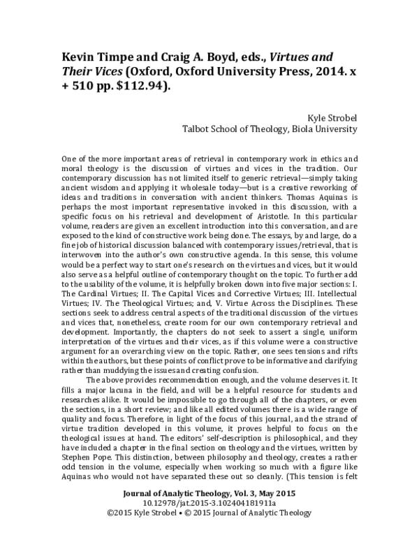 (PDF) Kevin Timpe and Craig A. Boyd, eds., Virtues and Their Vices