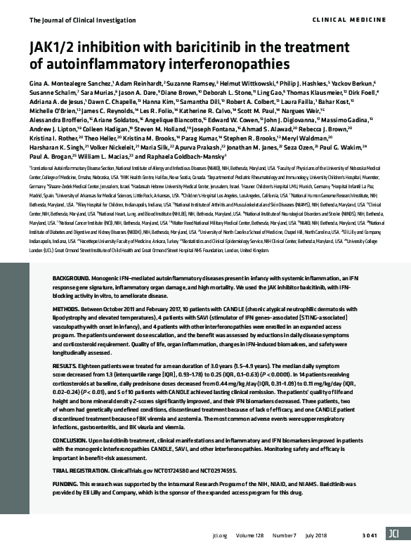 (PDF) JAK1/2 inhibition with baricitinib in the treatment of autoinflammatory interferonopathies
