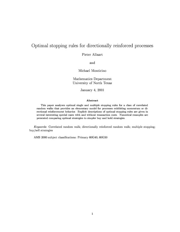 (PDF) Optimal stopping rules for directionally reinforced processes